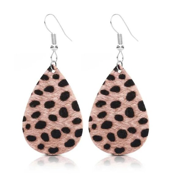 Jewelry | Leopard Print Dangle Earrings Teardrop Fuzzy Faux Leather | Poshmark